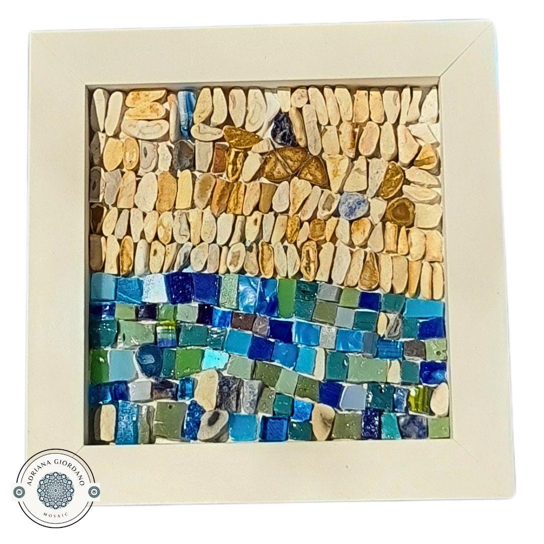 Hand Crafted Modern Framed Mosaic With Glass Pebbles and Brazilian ...