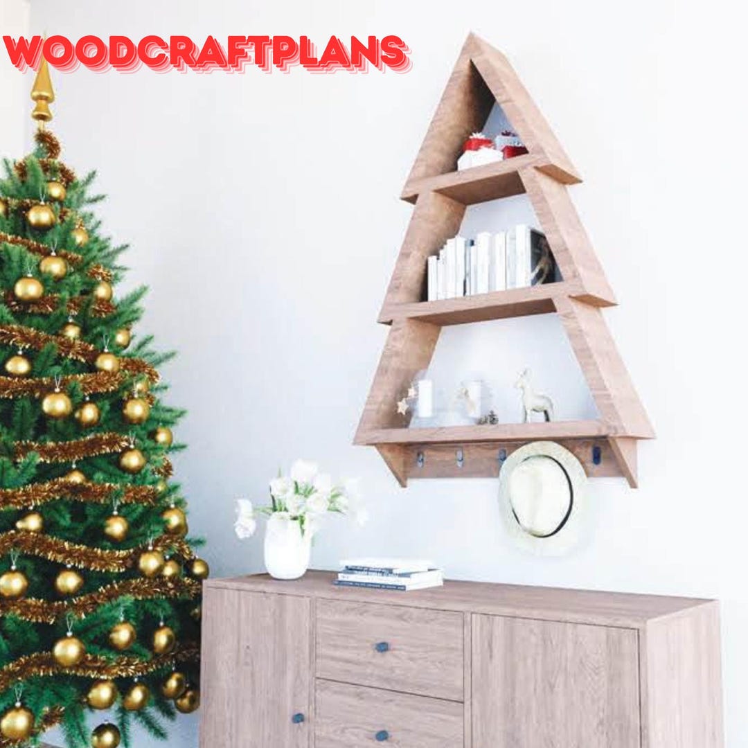 Wooden Christmas Tree Shelf With 3 Compartments With Hanging Bracket ...