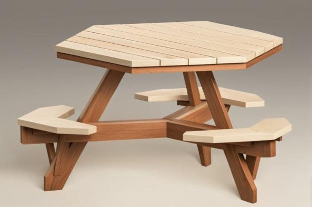 Hexagon Picnic Table Plan PDF,DIY Wood Table and Benches,digital ...