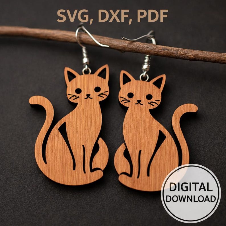 Cat Wooden Earrings, Laser Cut Kitty Design (digital Download) - Etsy