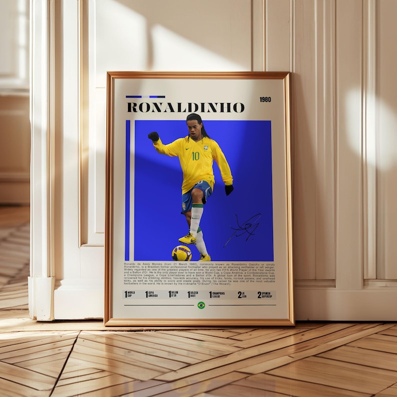 Ronaldinho Poster, Brazil Football Poster, Soccer Gifts, Sports Poster ...