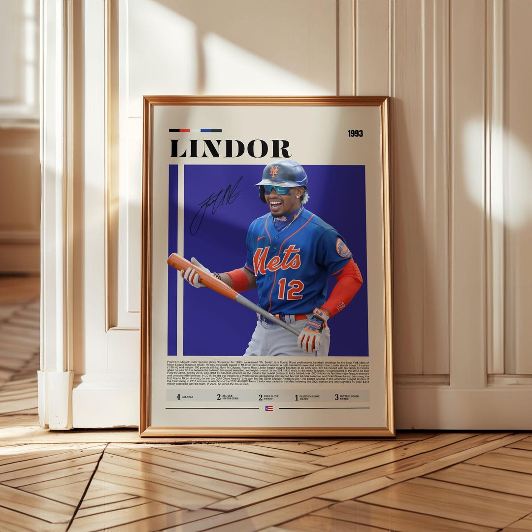 Francisco Lindor Poster, New York Mets Print, MLB Wall Art, Mets ...
