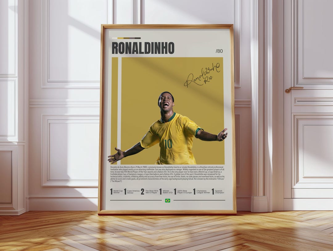 Ronaldinho Poster, Brazil Football Poster, Soccer Gifts, Sports Poster ...