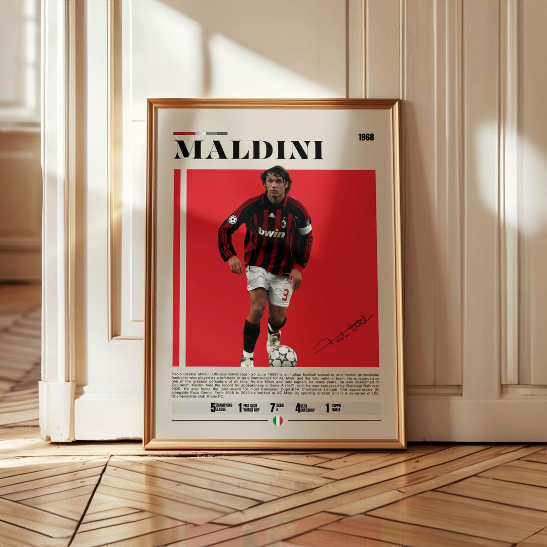 Paolo Maldini Poster, AC Milan Poster, Soccer Gifts, Sports Poster ...