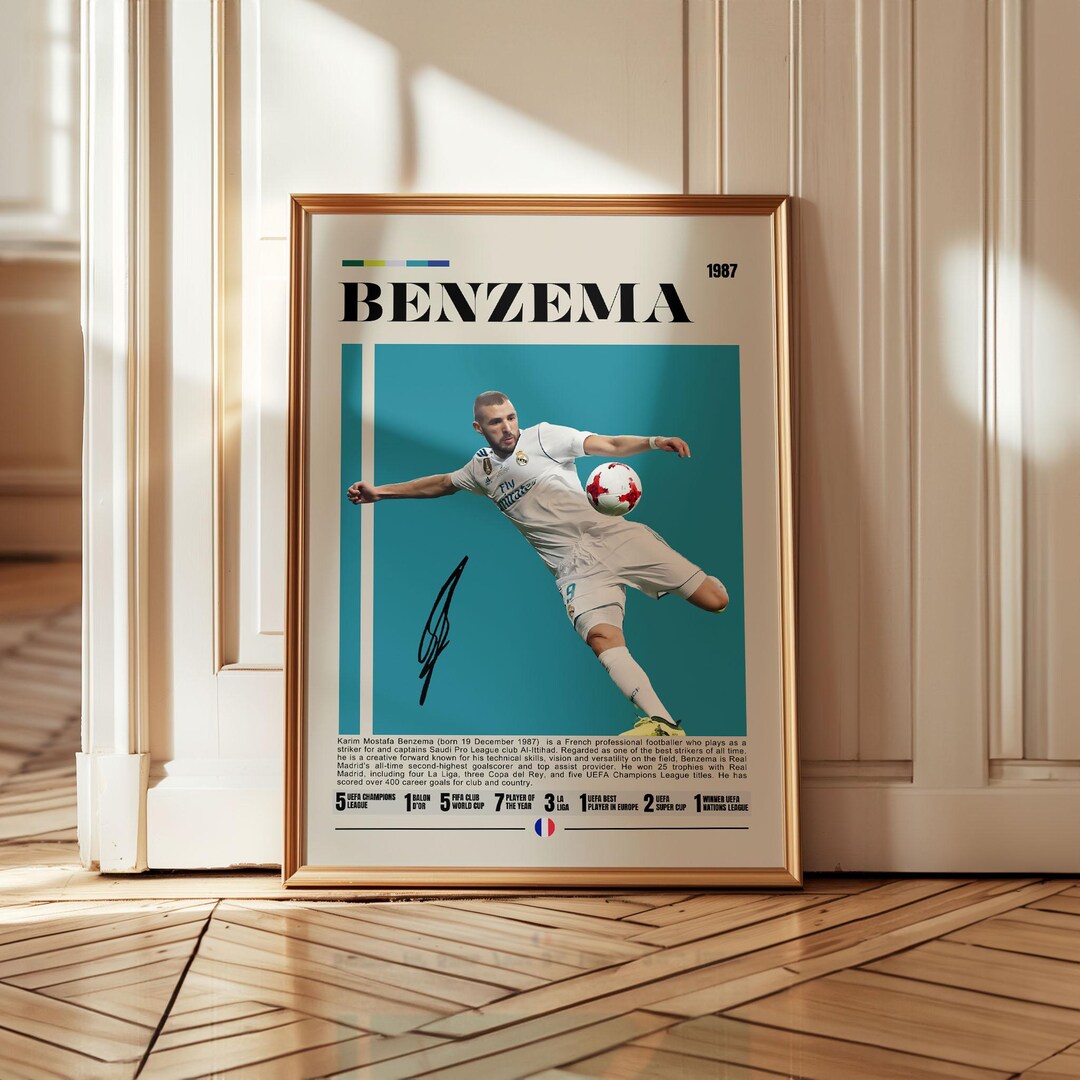 Karim Benzema Poster, France Footballer Print, Soccer Gifts, Sports ...