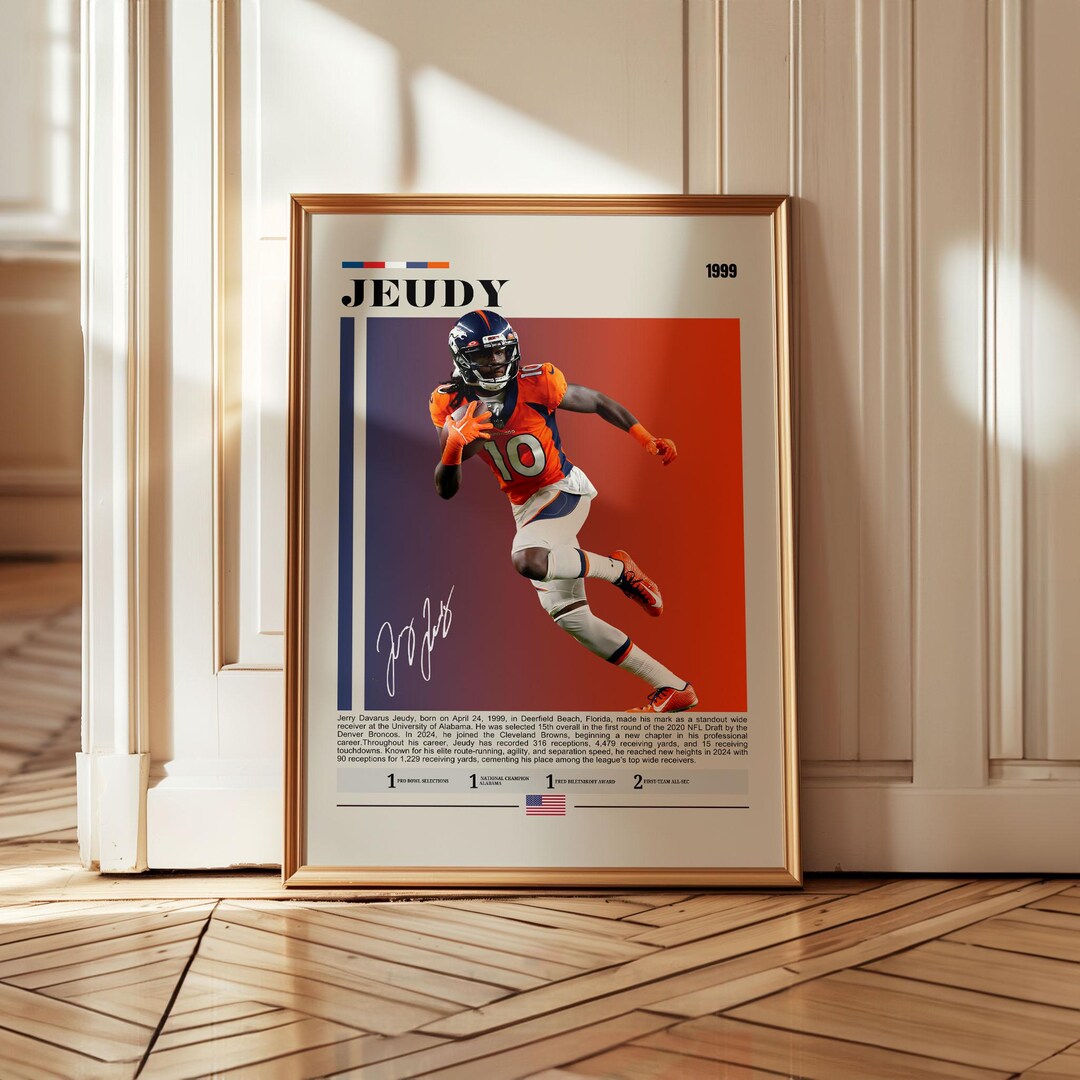 Jerry Jeudy Wall Art – Denver Broncos Wide Receiver Poster, NFL Star ...