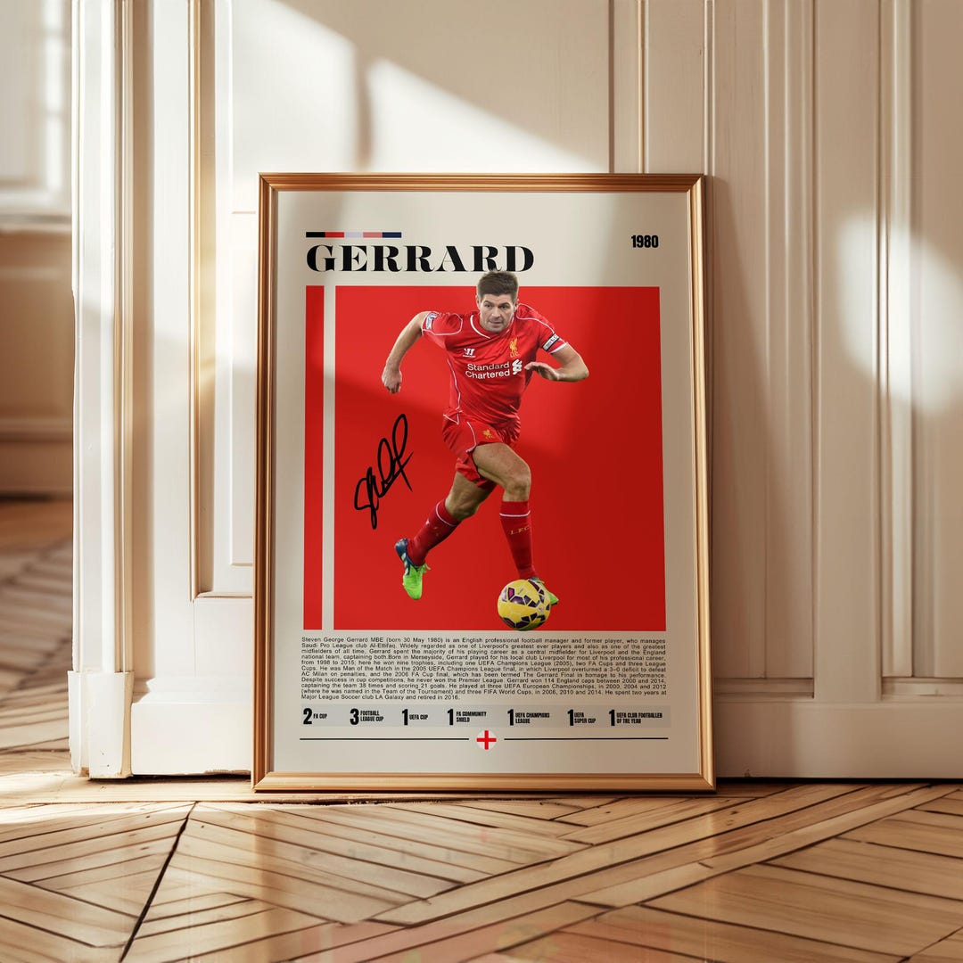 Steven Gerrard Poster. Liverpool Poster Gifts, Minimalist Wall Art ...