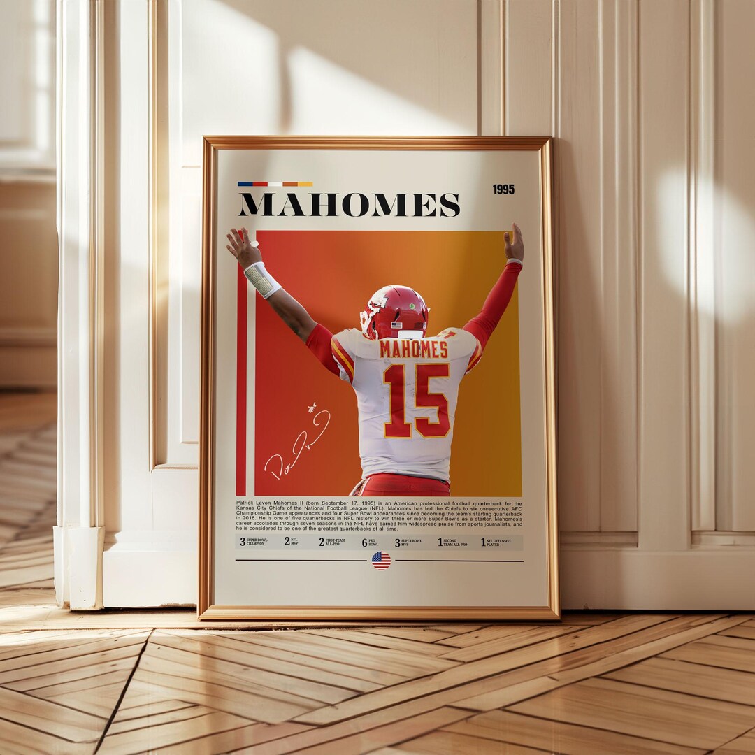 Patrick Mahomes Wall Art Poster, Kansas City Chiefs Quarterback Print ...