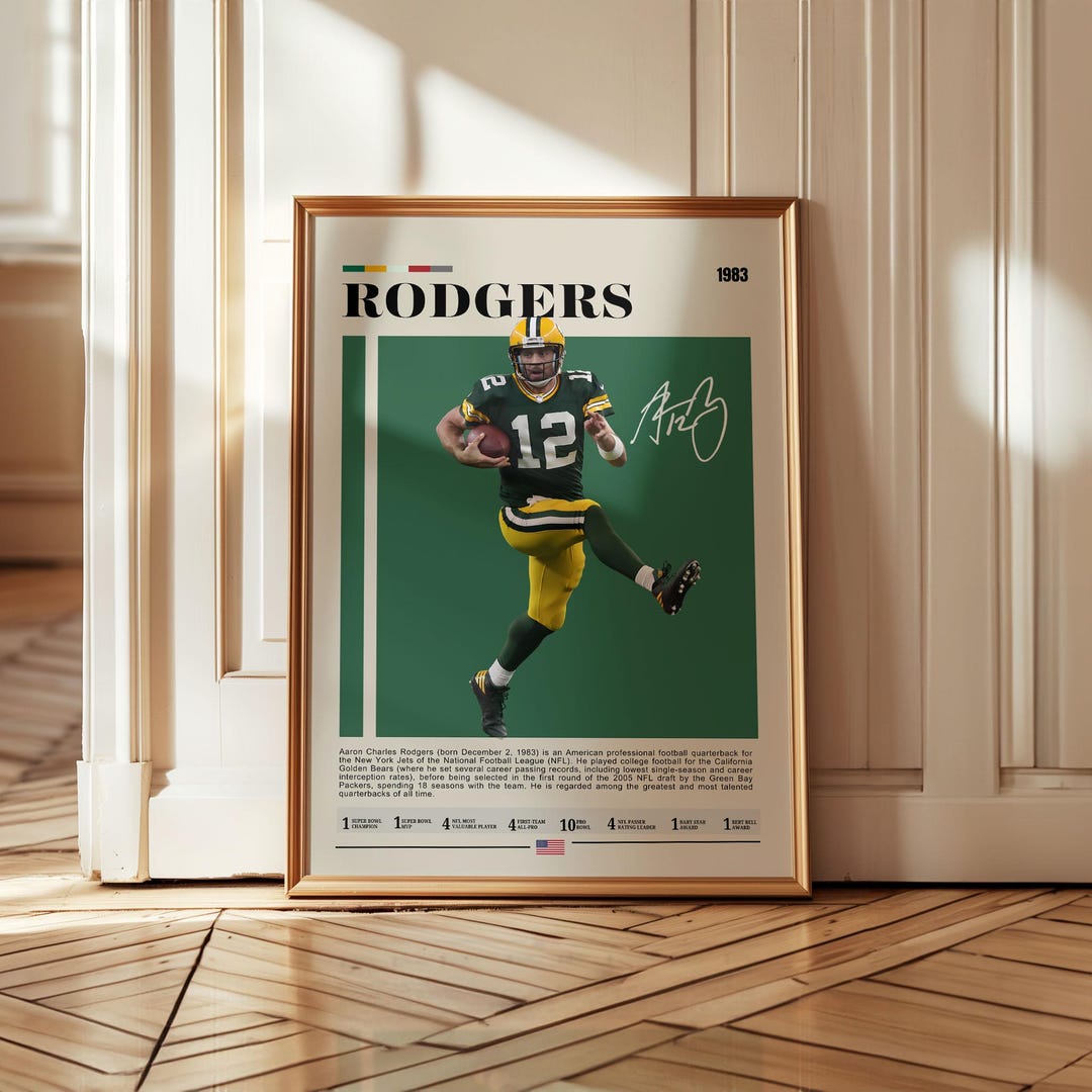 Aaron Rodgers Poster, Green Bay Packers Print, NFL Wall Art, Football ...