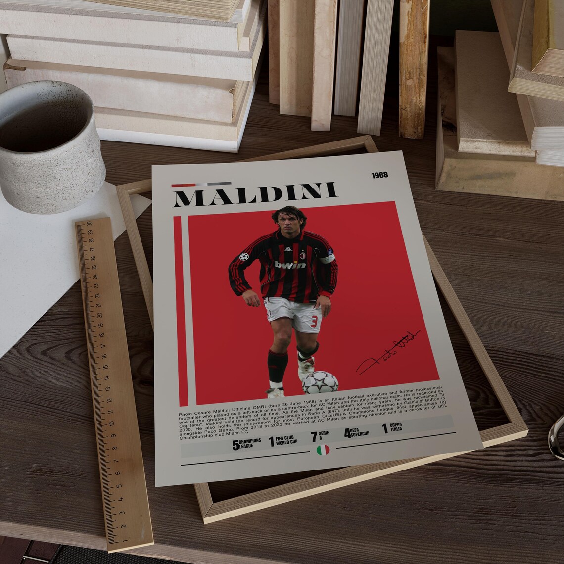 Paolo Maldini Poster, AC Milan Poster, Soccer Gifts, Sports Poster ...