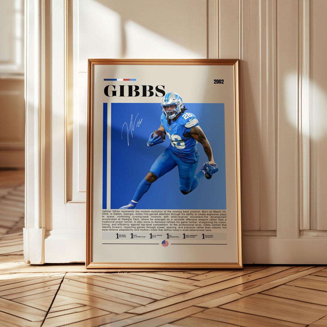 Jahmyr Gibbs NFL Poster, Detroit Lions Wall Art, Gymbats Sports Decor ...