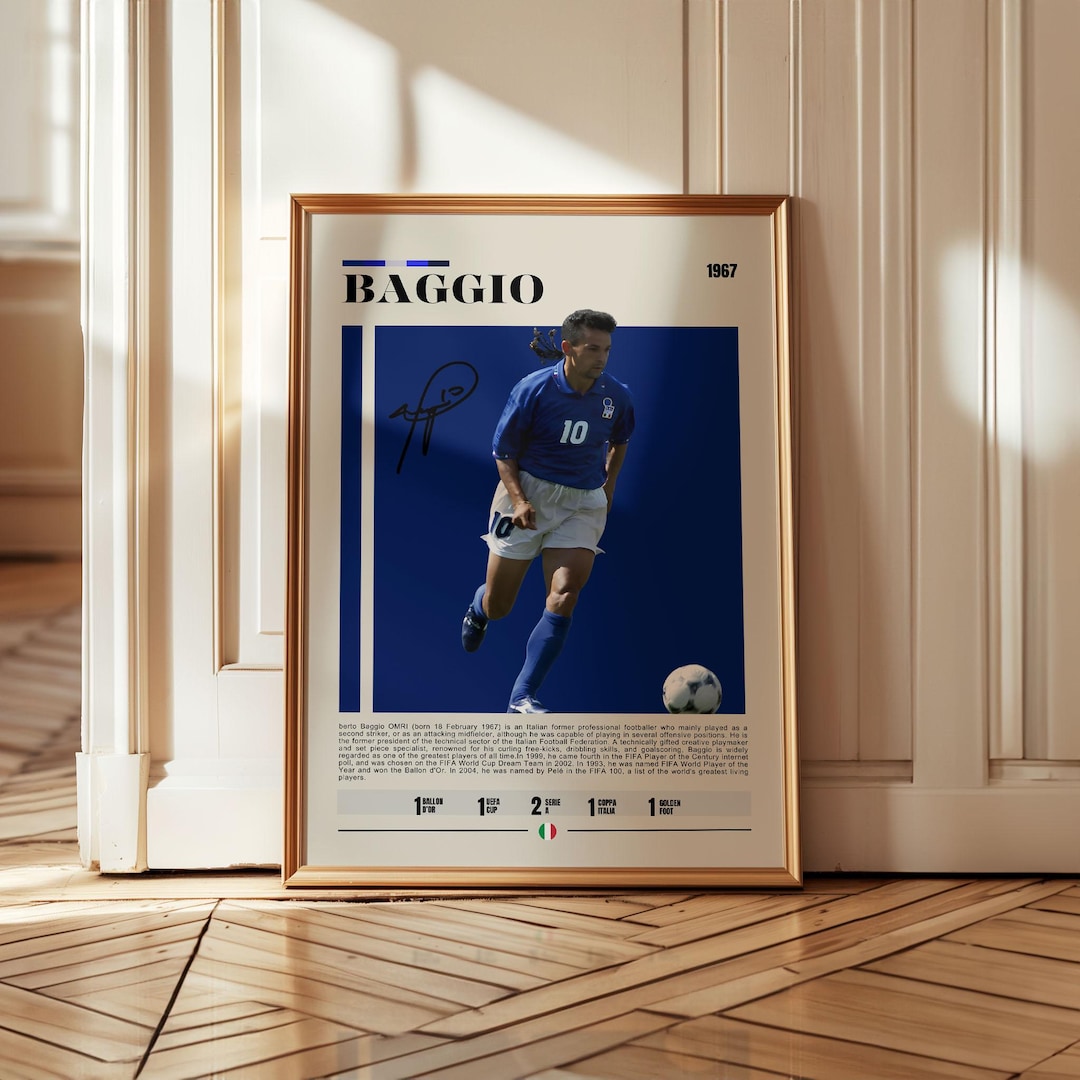 Roberto Baggio Poster, Baggio Art Print, Soccer Legend Wall Art ...