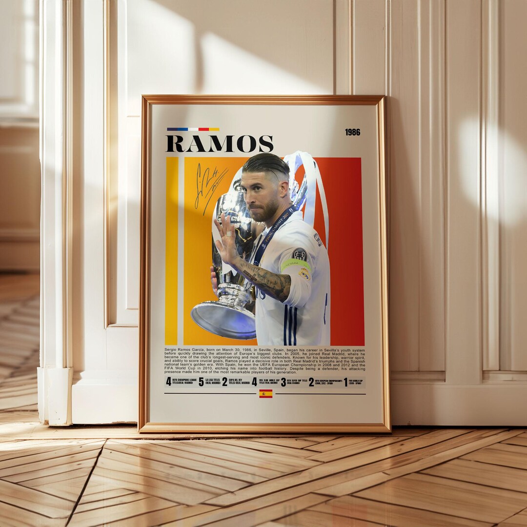 Sergio Ramos Wall Art Poster, Spain and Real Madrid Football Print ...