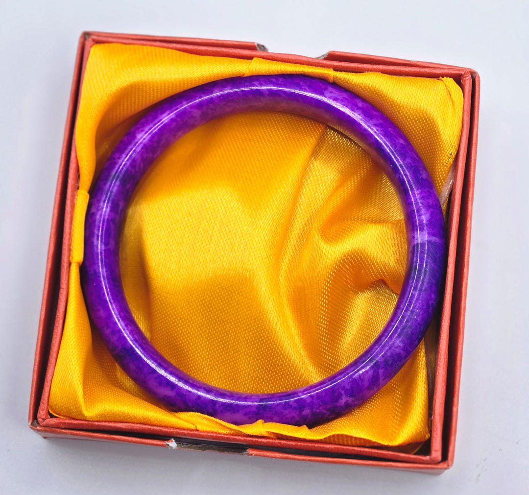 Handmade Purple Jade Bangle Bracelet: Natural Stone Jewelry, Gift Box ...