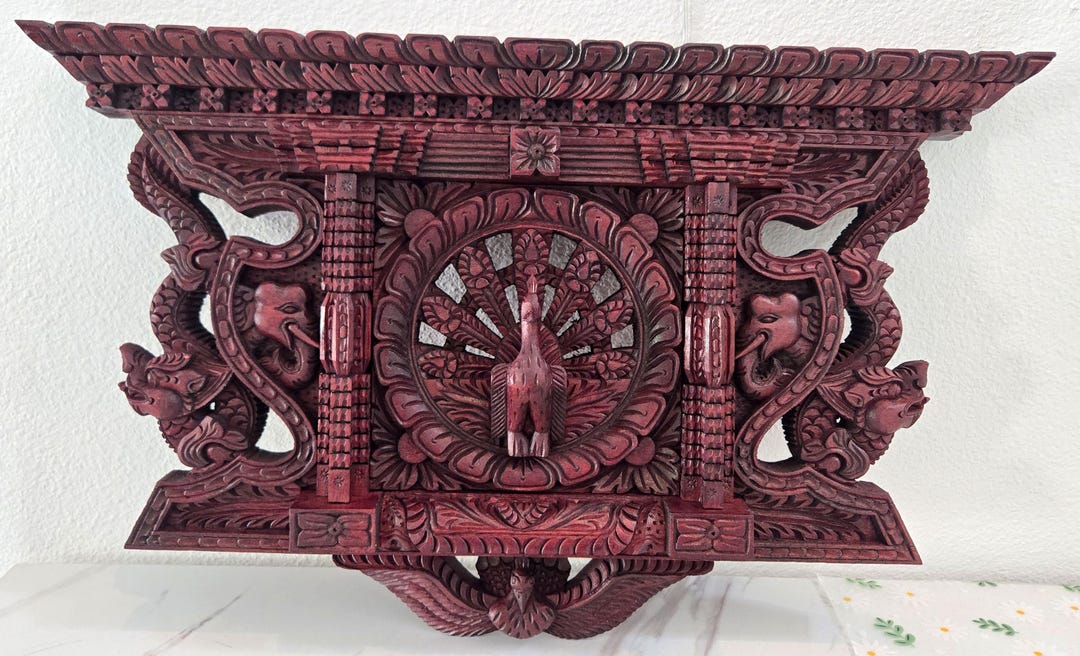 Handmade Wooden Art Nepali Peacock Wooden Carved Newar Window Wall ...
