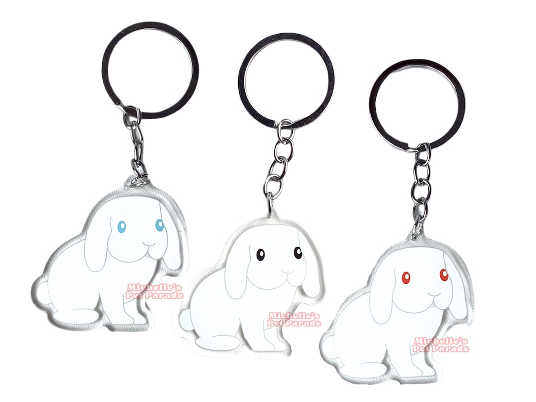 White Holland Lop Albino Rabbit Keychain Cartoon Bunny Breed Charm Cute ...