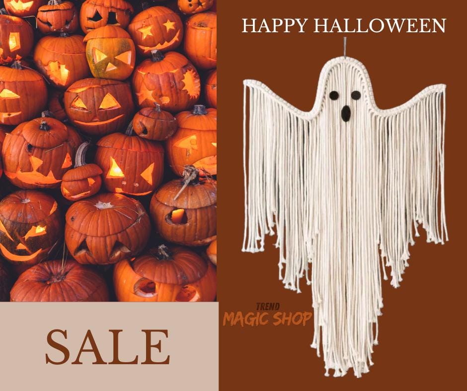 Handmade Macrame Halloween Ghost, Boho Wall Hanging, Halloween Macrame ...