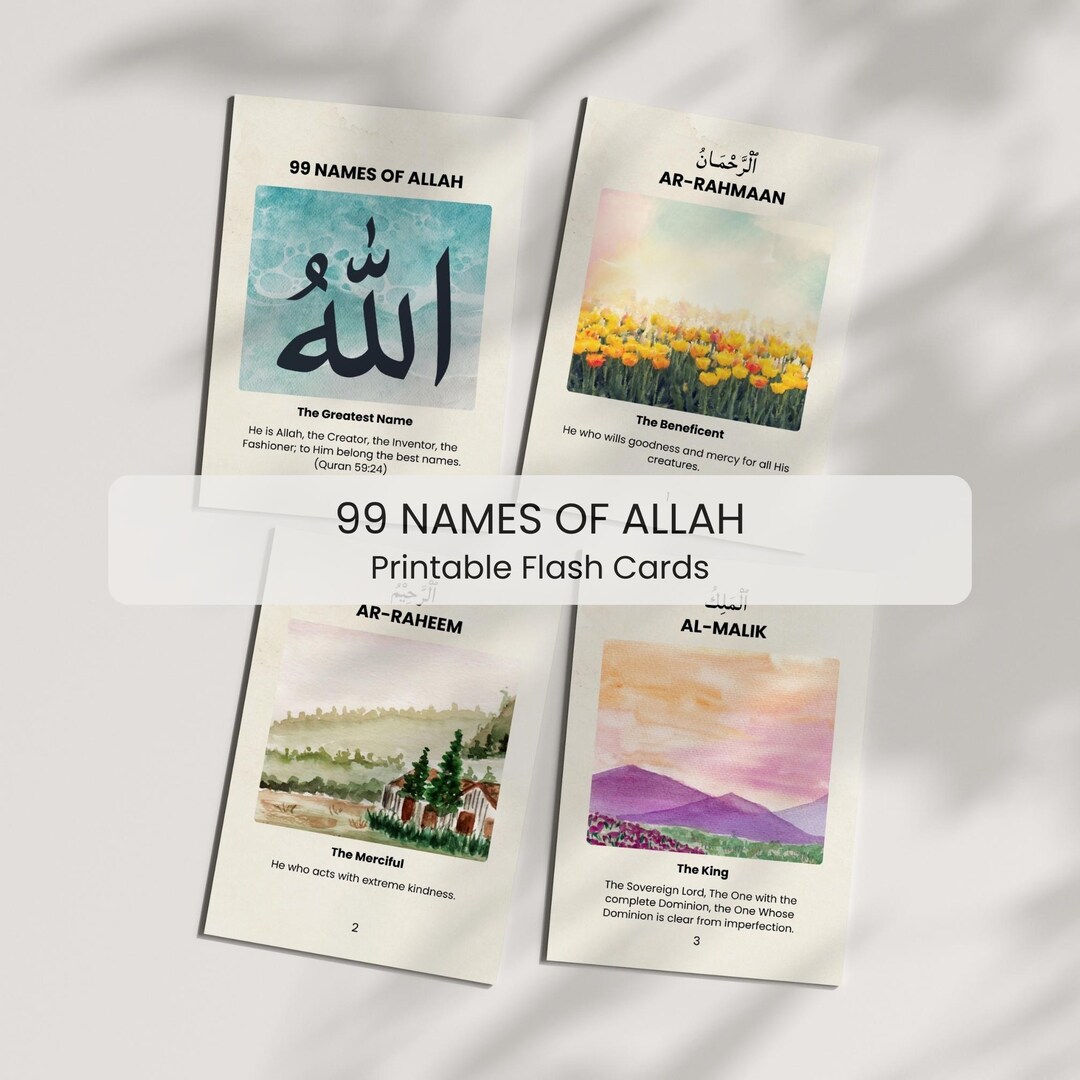 99 Names of Allah Flashcards, Asmaul Husna Flash Cards, Islamic ...