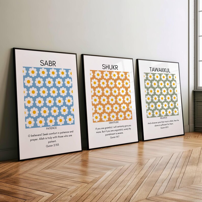 3 Piece Sabr Shukr Tawakkul With Quran Verses Islamic Wall Art, Digital ...