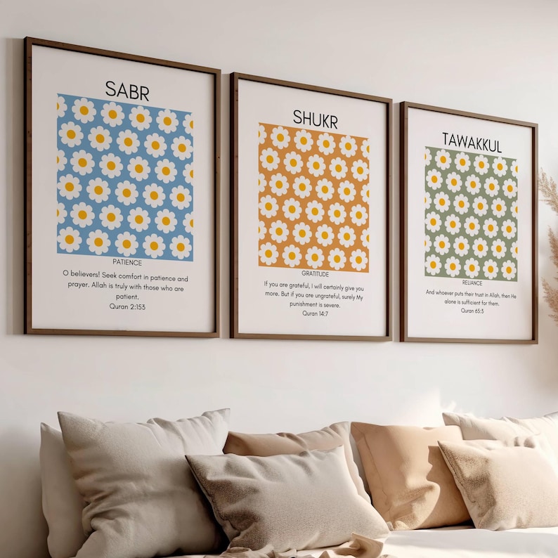 3 Piece Sabr Shukr Tawakkul With Quran Verses Islamic Wall Art, Digital ...