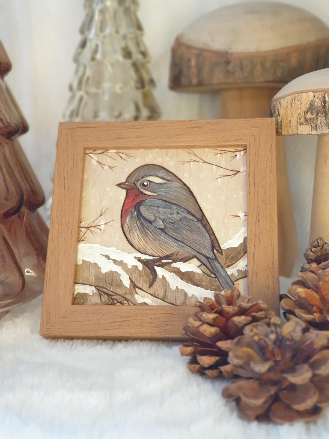 Framed Pyrography Robin Hand Painted - Etsy