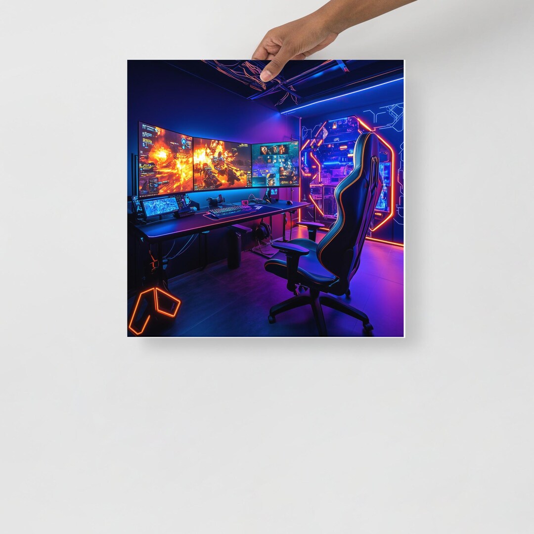 Futuristic Gaming Setup Poster - Neon Gaming Room Wall Art - Etsy