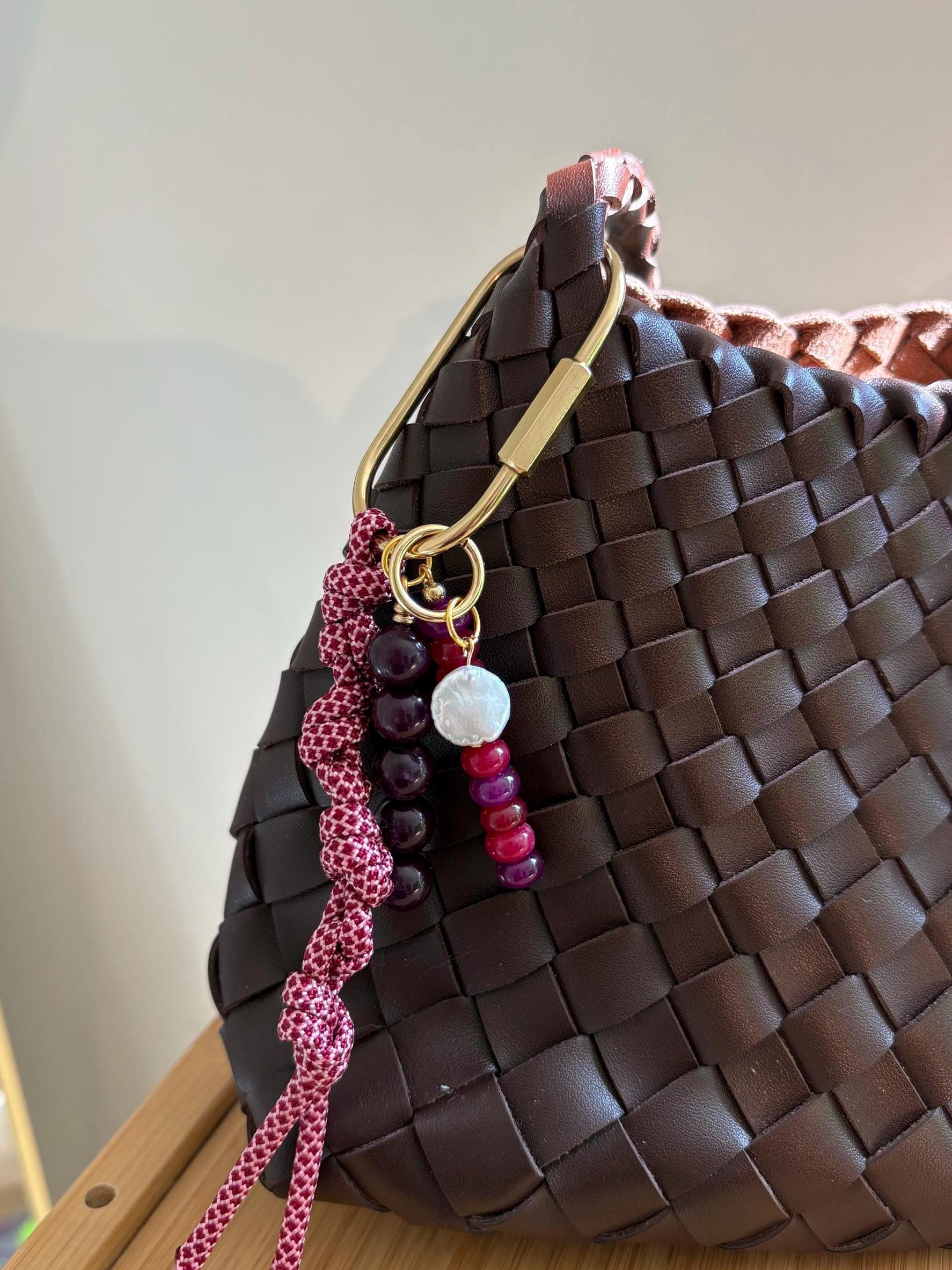 Bag Charm Keychains With Glass Beads + Pearl Charm, Gold Fixtures, and ...