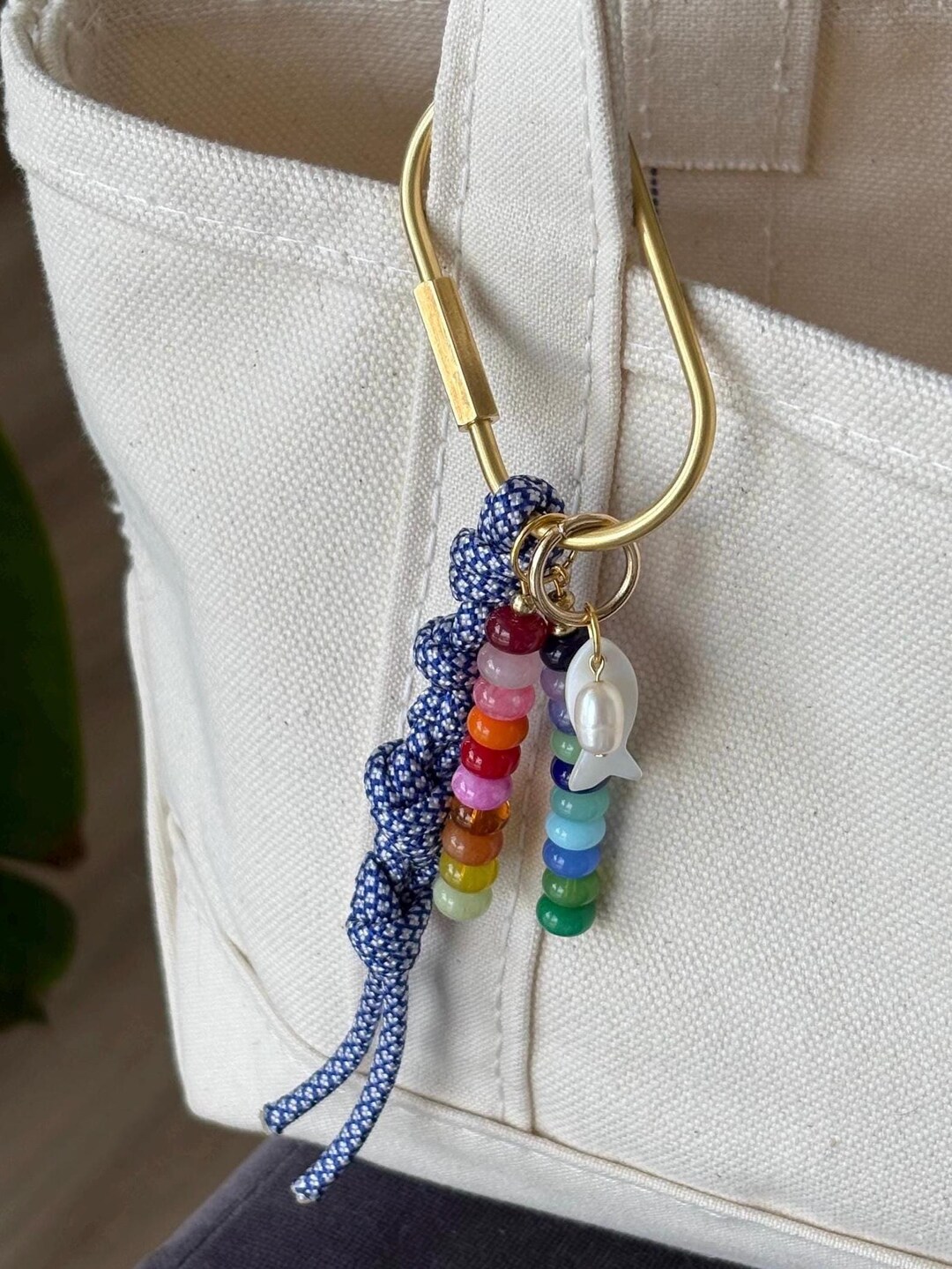 Bag Charm Keychains With Glass + Ceramic Beads, Gold Fixtures, and ...