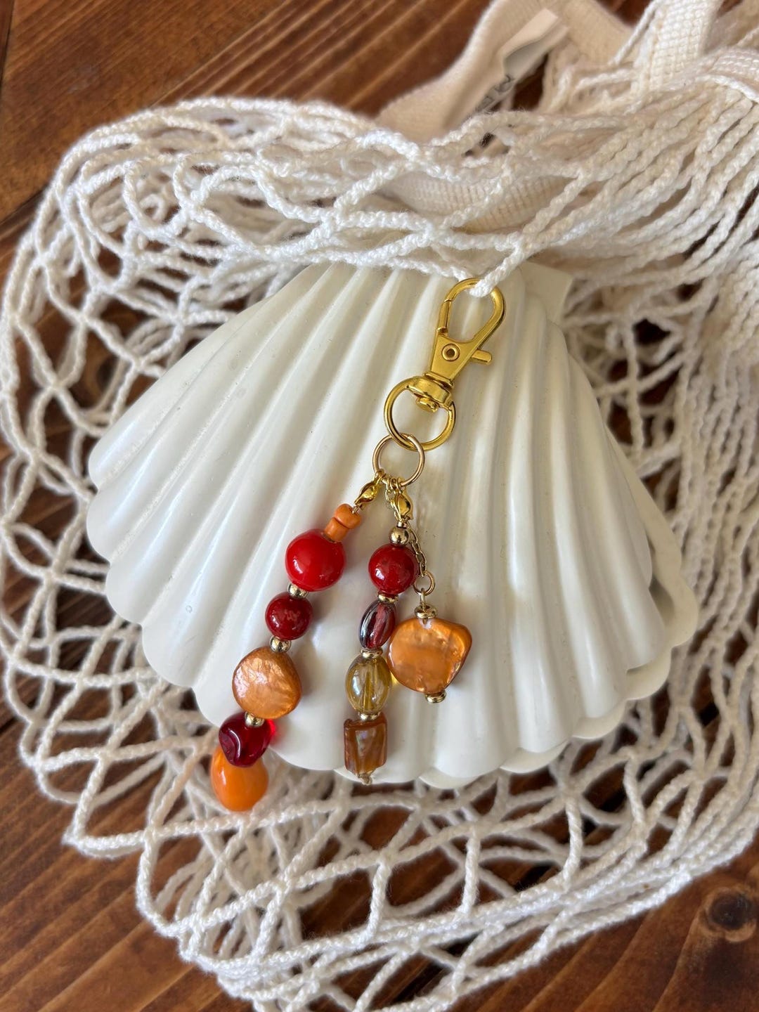 Bag Charm Keychain With Freshwater Pearls & Glass Bead | “coral Reef ...