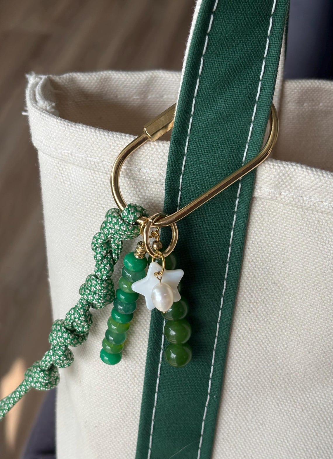 Bag Charm Keychains With Glass + Ceramic Beads, Gold Fixtures, and ...