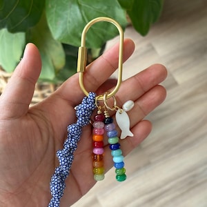 Bag Charm Keychains With Glass + Ceramic Beads, Gold Fixtures, and ...