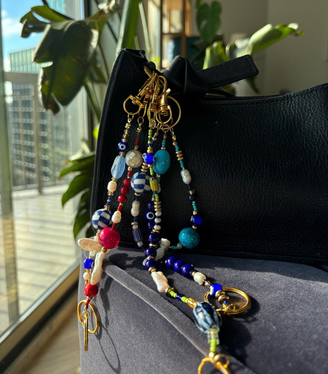 Bag Charm Keychains With Freshwater Pearls and Vibrant Glass Beads ...