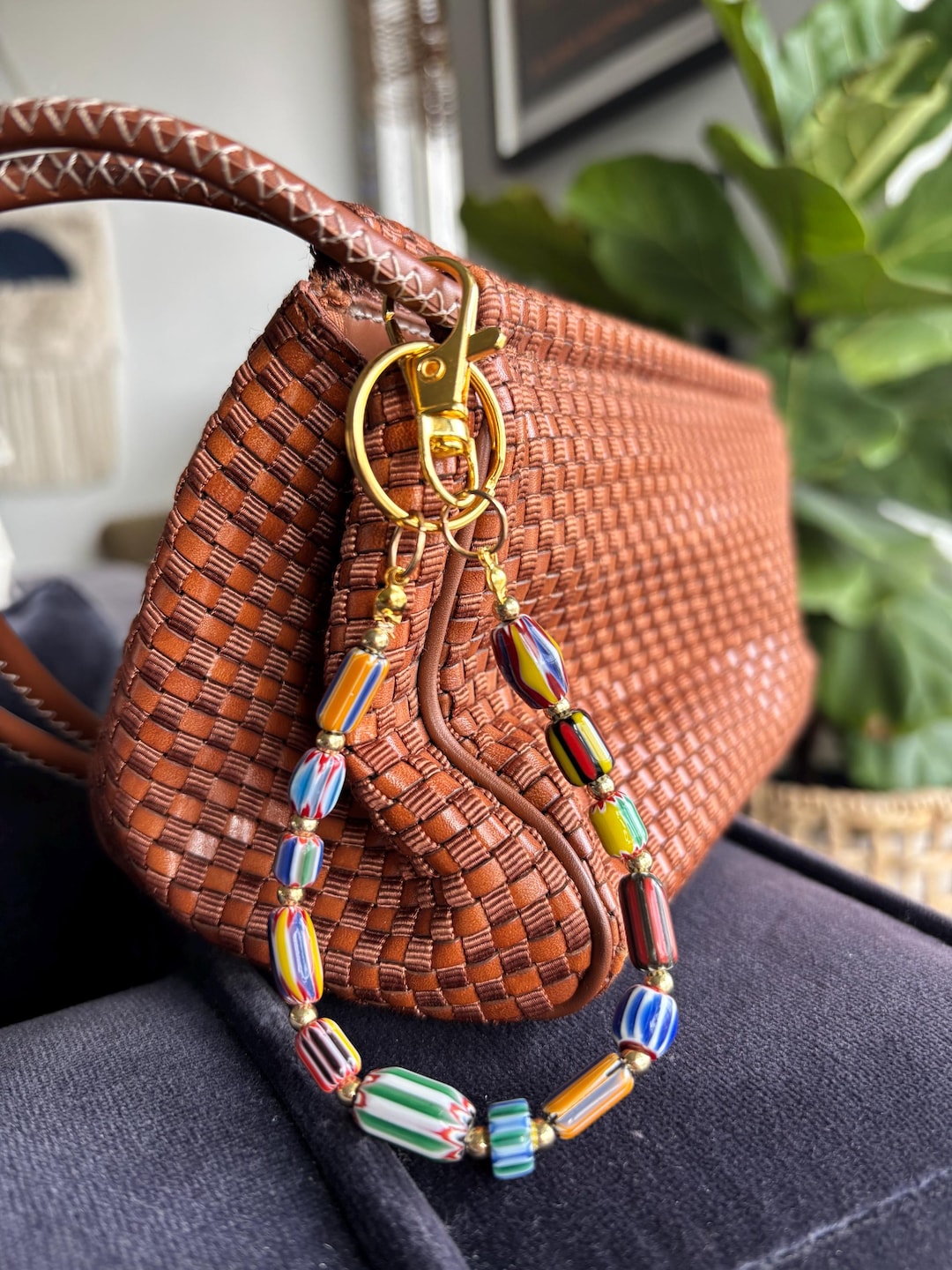 Bag Charm Keychains With Colorful Patterned Beads and Gold Accents ...