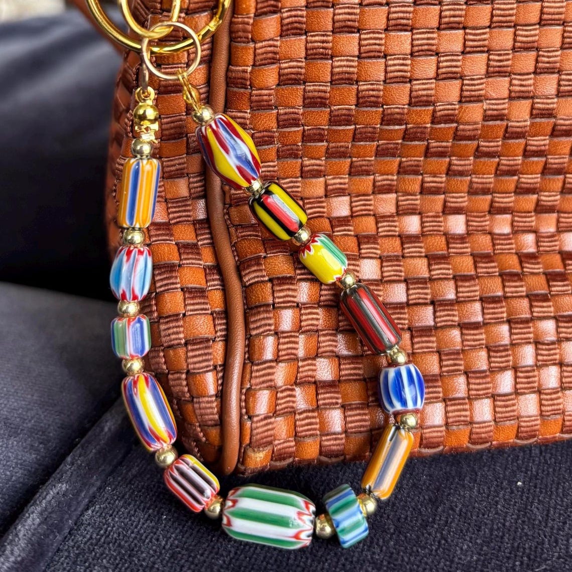 Bag Charm Keychains With Colorful Patterned Beads and Gold Accents ...