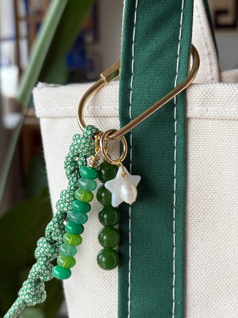 Bag Charm Keychains With Glass + Ceramic Beads, Gold Fixtures, and ...