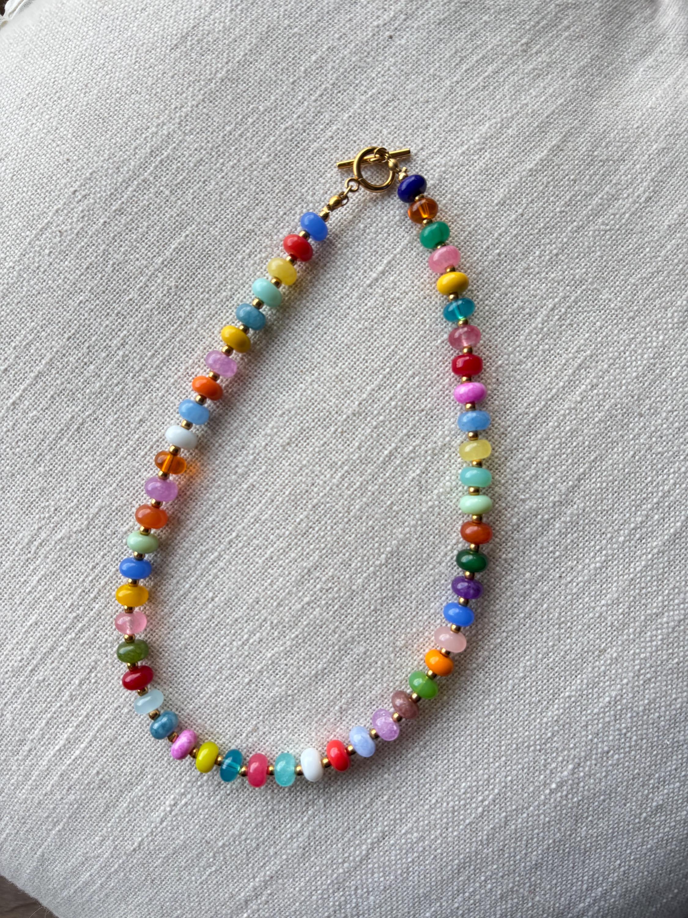 Colorful Beaded Necklace With Tarnish Resistant Gold Accents | Toggle ...