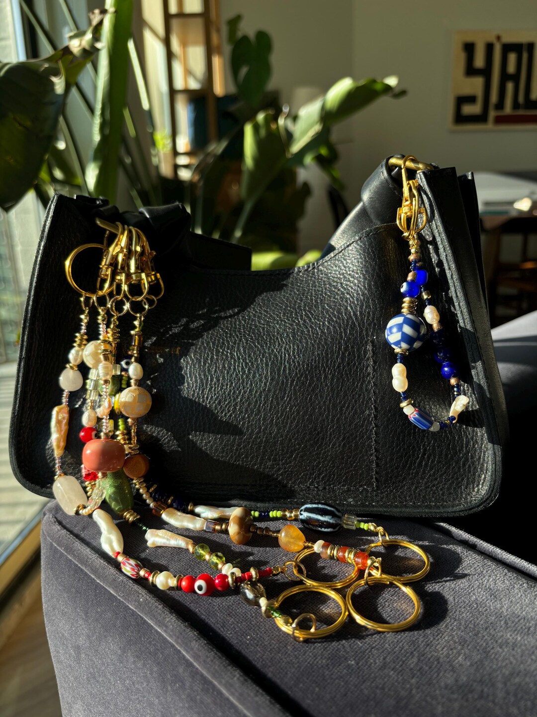 Bag Charm Keychains With Freshwater Pearls and Vibrant Glass Beads ...