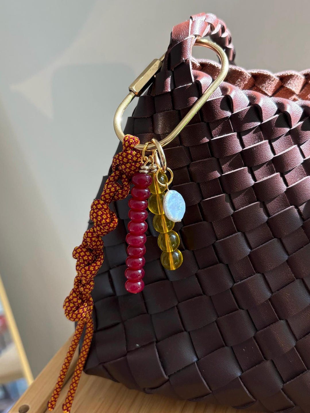 Bag Charm Keychains With Glass Beads + Pearl Charm, Gold Fixtures, and ...