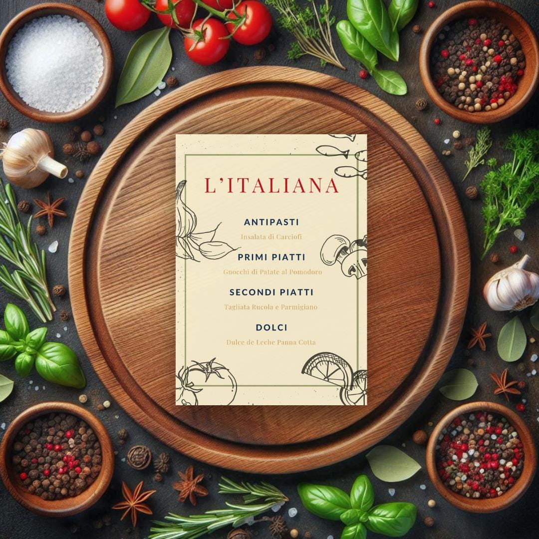 Italian Menu One Page Template for Italian Dinner With Friends - Etsy