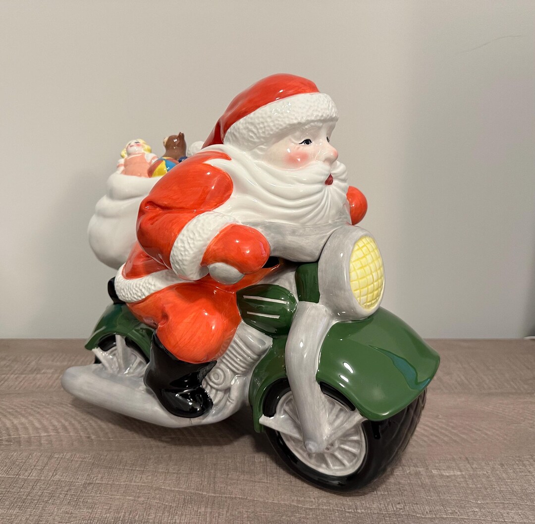 Clay Art, Santa on Motorcycle Cookie Jar - Etsy