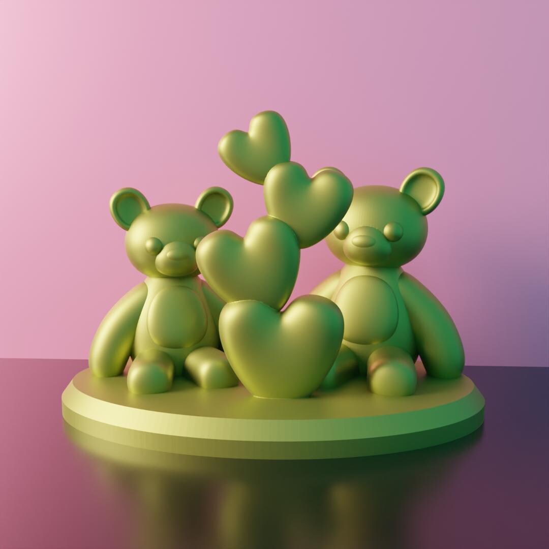Two Teddy Bears With Tower of Hearts STL File - 3D Printable Romantic ...