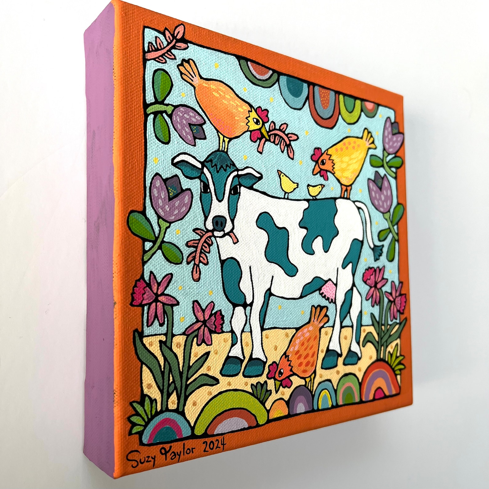 Cow and Chickens Original Painting - Etsy