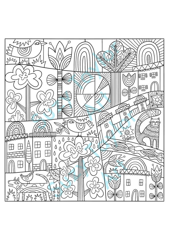 Folk Art Printable Coloring Page | Etsy