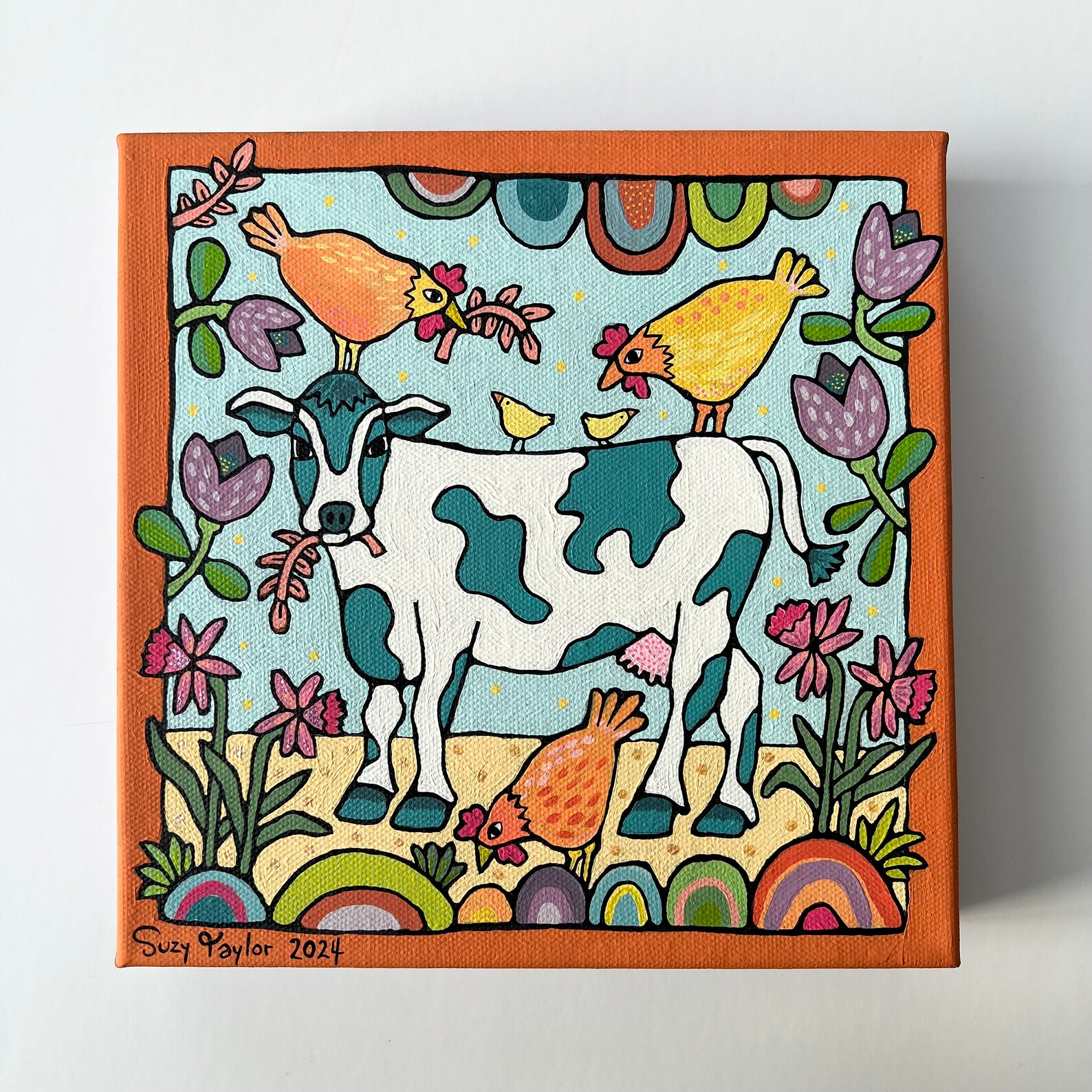 Cow and Chickens Original Painting - Etsy