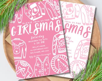 Hand Drawn Girlsmas Girly Ladies Friendsmas Xmas Christmas Dinner Party ...