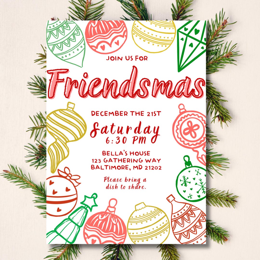 Hand Drawn Friendsmas Xmas Christmas Dinner Party Invitation Digital ...
