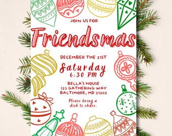Hand Drawn Girlsmas Girly Ladies Friendsmas Xmas Christmas Dinner Party ...
