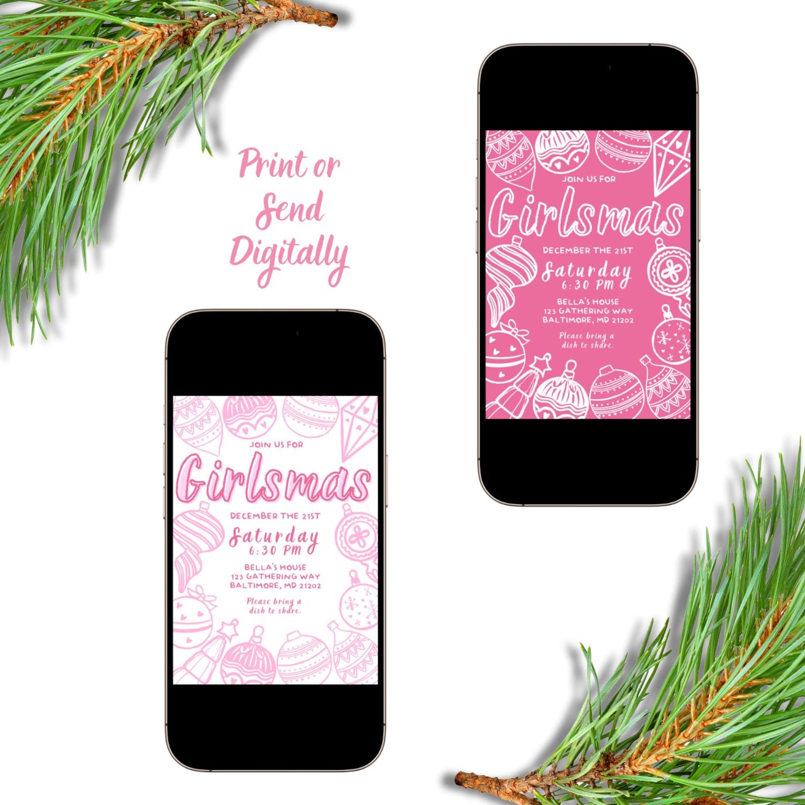 Hand Drawn Girlsmas Girly Ladies Friendsmas Xmas Christmas Dinner Party ...