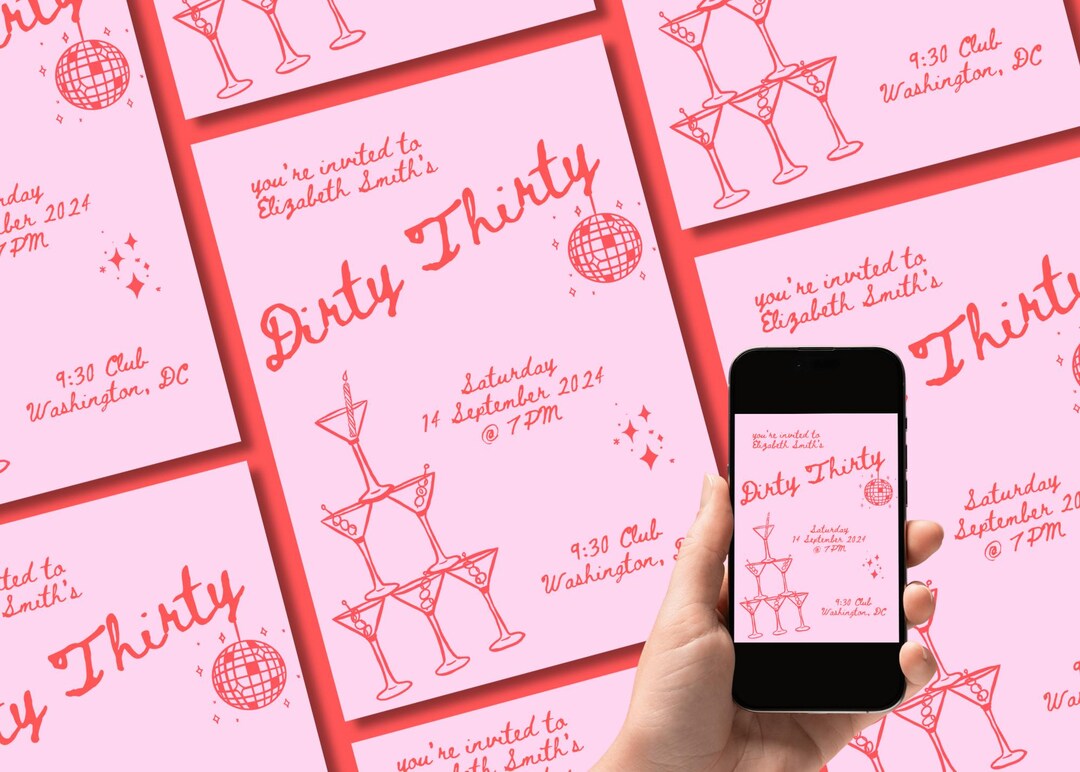 Editable Dirty Thirty 30 Birthday Party Invite Template Canva - Etsy