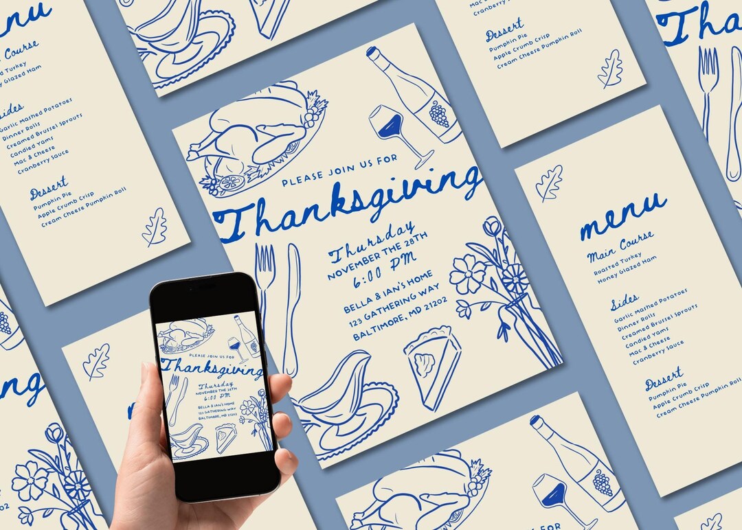 Thanksgiving Friendsgiving Dinner Party Invitation Digital Template ...